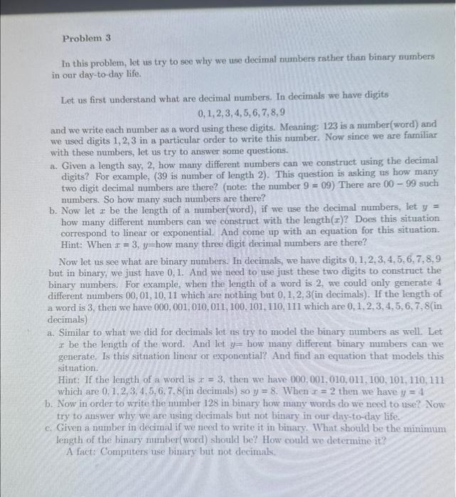 In this problem, let us try to see why we use decimal | Chegg.com