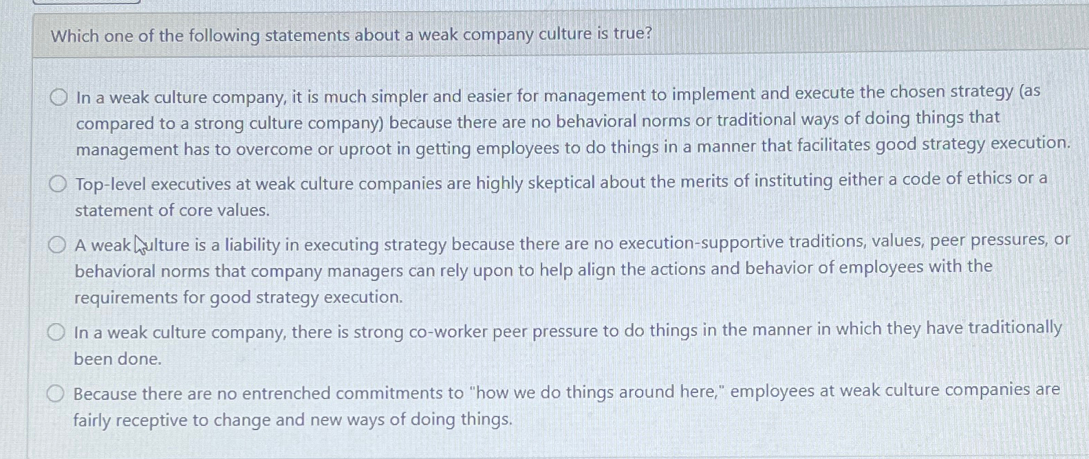 Solved Which one of the following statements about a weak | Chegg.com