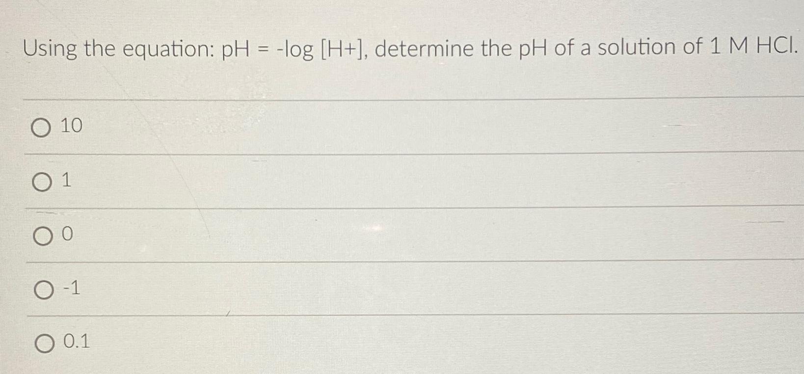 Solved Using the equation: pH=-log[H+], ﻿determine the pH | Chegg.com