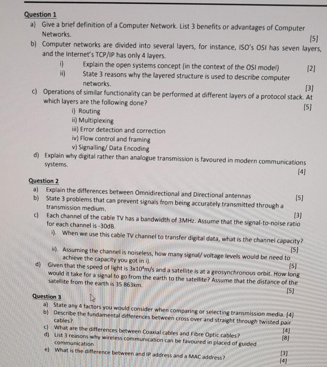 Solved Question 1 a) Give a brief definition of a Computer | Chegg.com