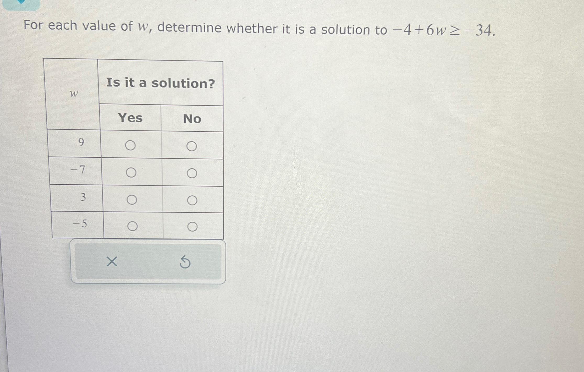 Solved For each value of w, ﻿determine whether it is a | Chegg.com
