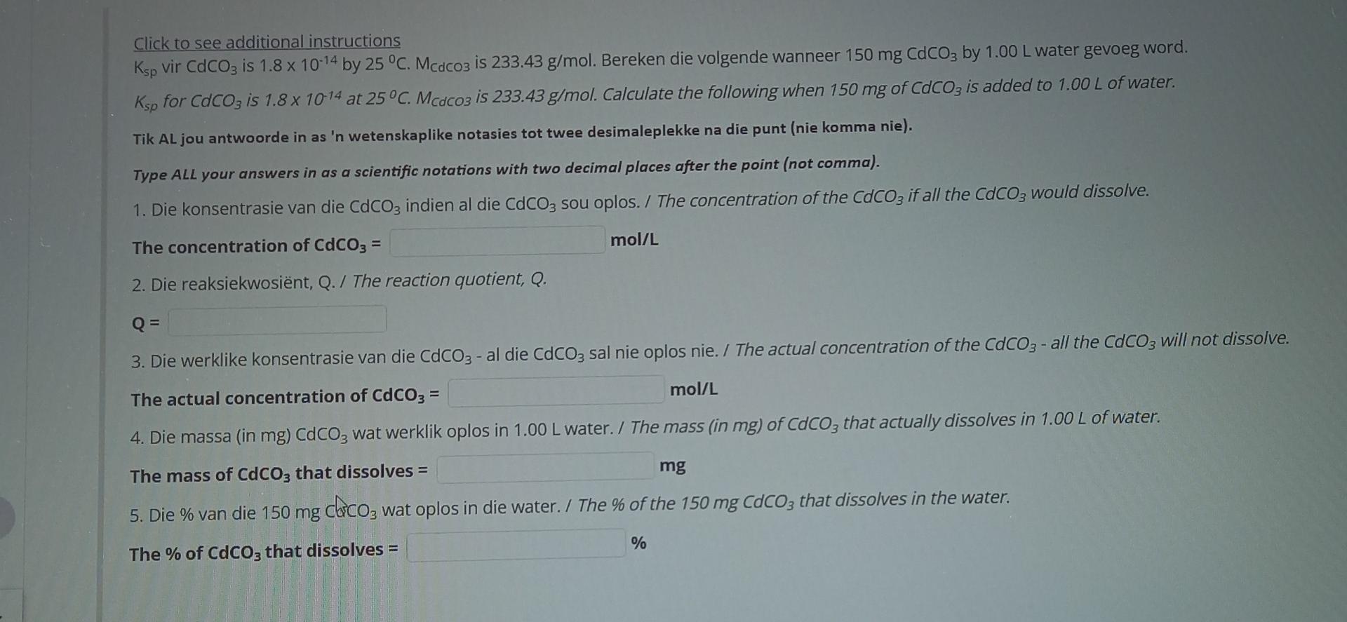 Solved Click to see additional instructions Ksp vir CdCO3 is | Chegg.com