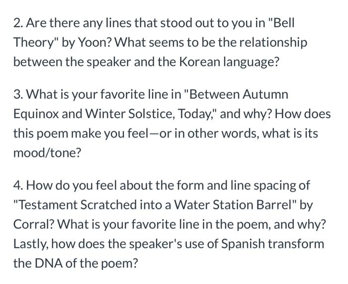 2. Are there any lines that stood out to you in "Bell | Chegg.com