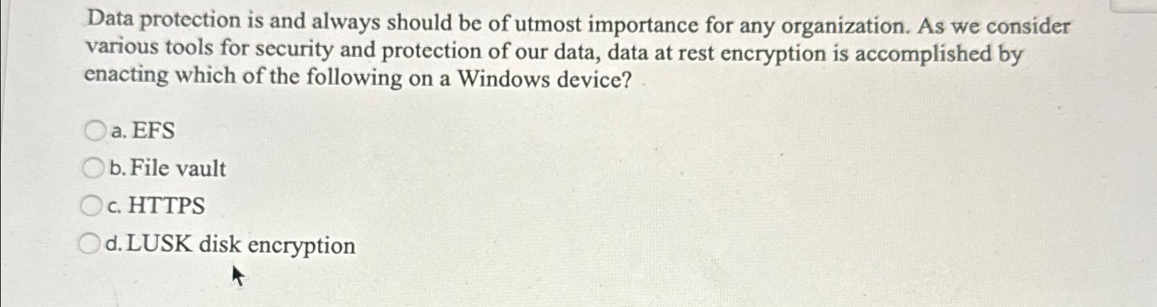 Solved Data protection is and always should be of utmost | Chegg.com
