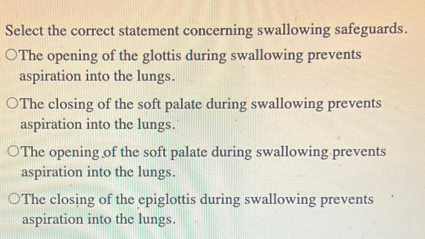 Solved Select the correct statement concerning swallowing | Chegg.com
