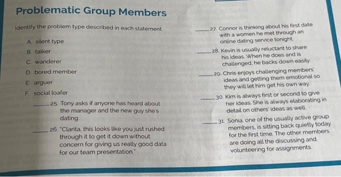 Problematic Group Members Identify the problem type | Chegg.com