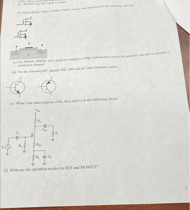 Solved (a) MOSFET and BMT stand for what? (b) Please | Chegg.com