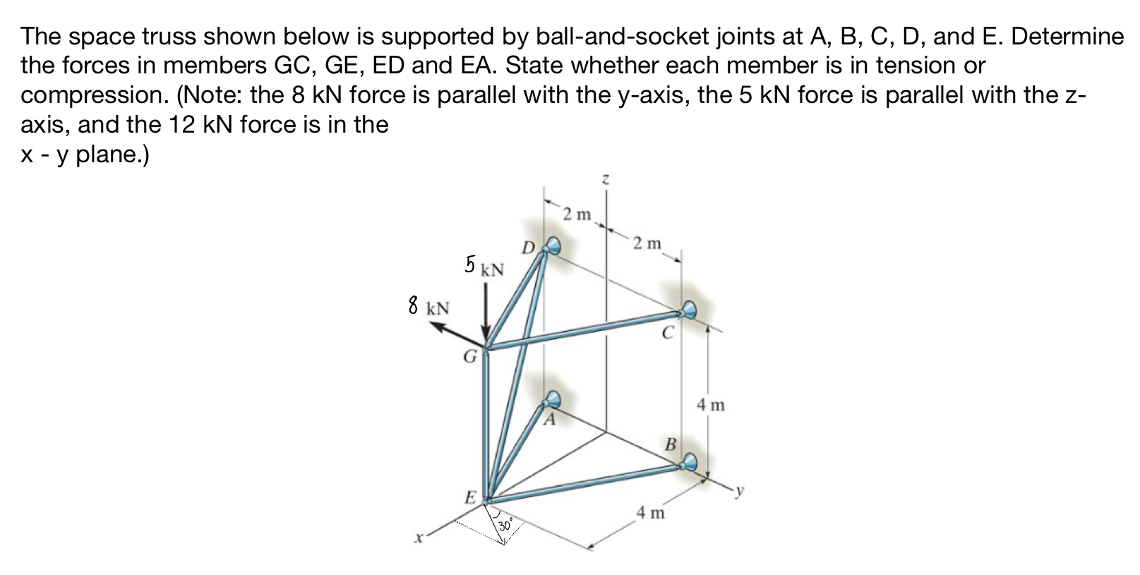 [Solved]: The space truss shown below is supported by ball-