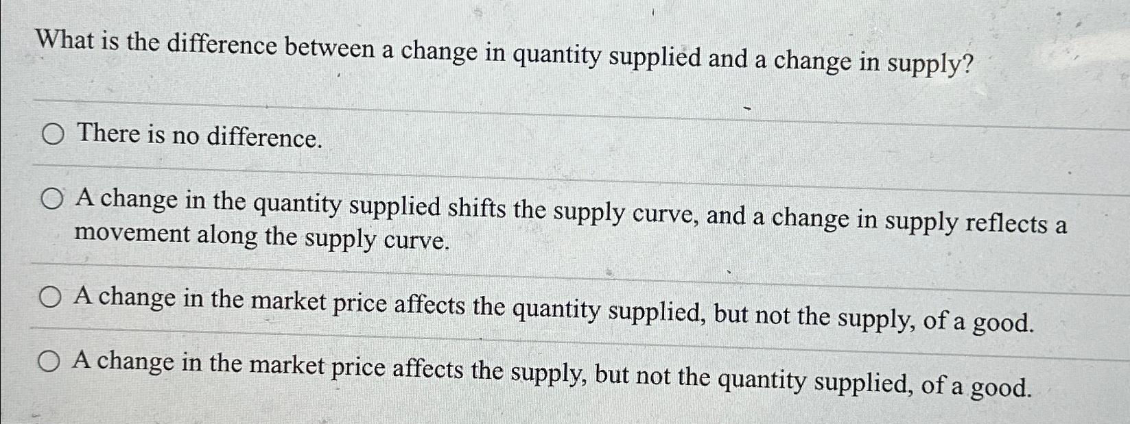 Solved What is the difference between a change in quantity | Chegg.com