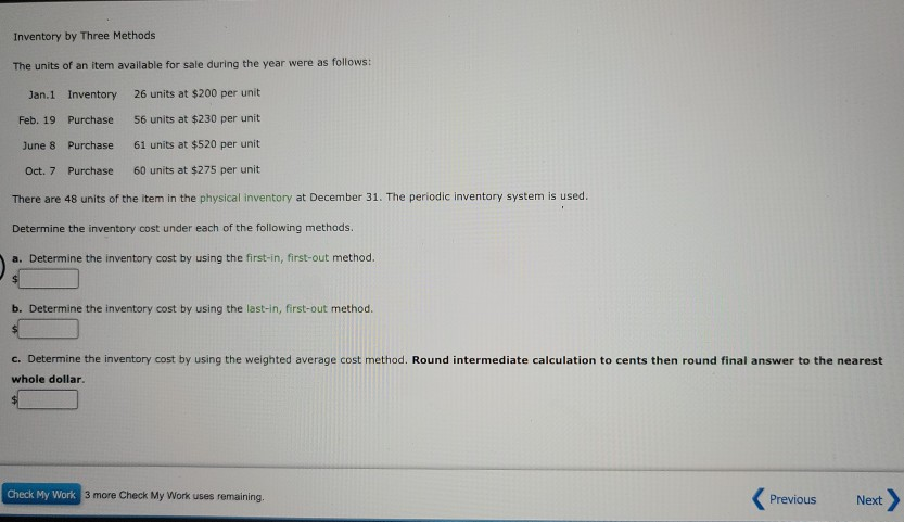 Solved Inventory by Three Methods The units of an item | Chegg.com