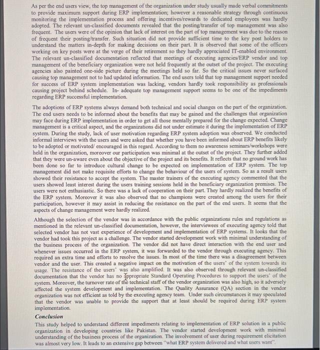Solved Read the attached case study on ERP implementation | Chegg.com
