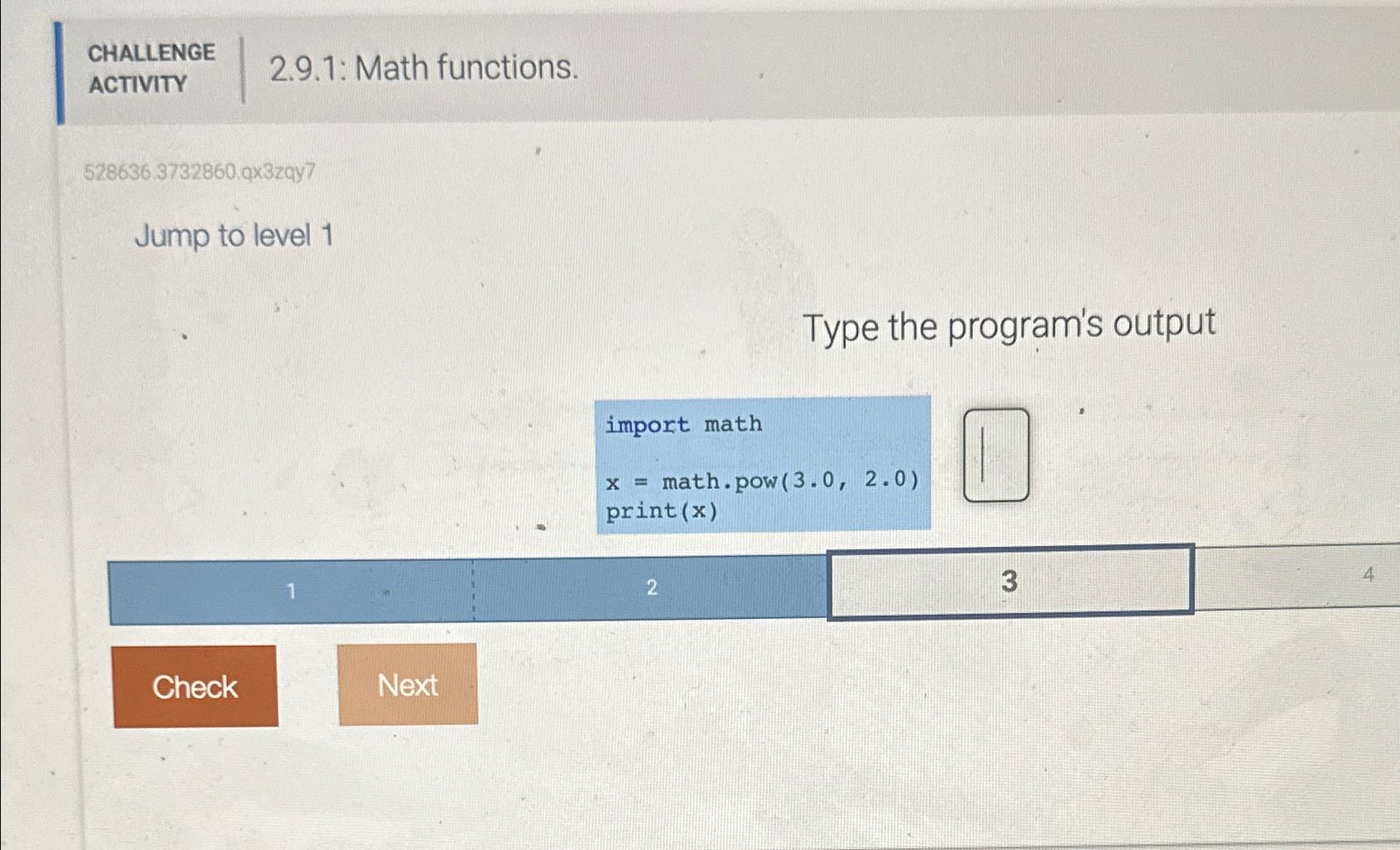 Solved CHALLENGEACTIVITY2.9.1: Math functions.Type the | Chegg.com