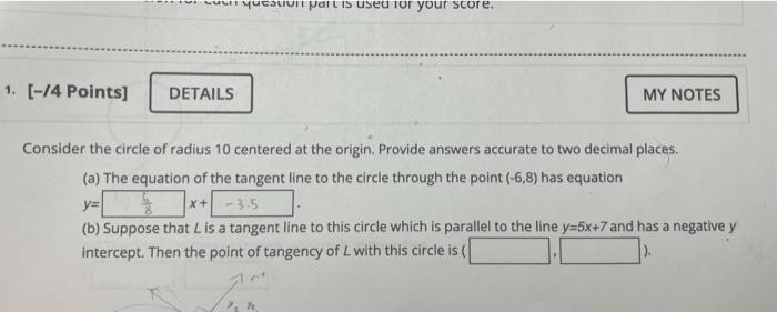 Solved Consider the circle of radius 10 centered at the | Chegg.com