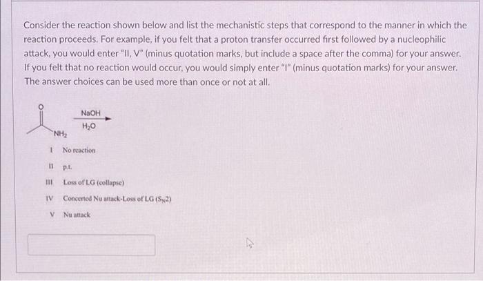 Solved Consider the reaction shown below and list the | Chegg.com