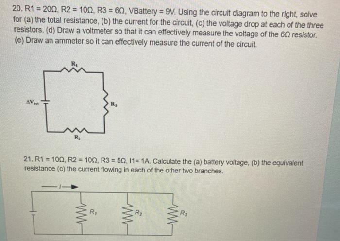 Solved 20. R1 = 2002, R2 = 100, R3 = 60, VBattery = 9V. | Chegg.com