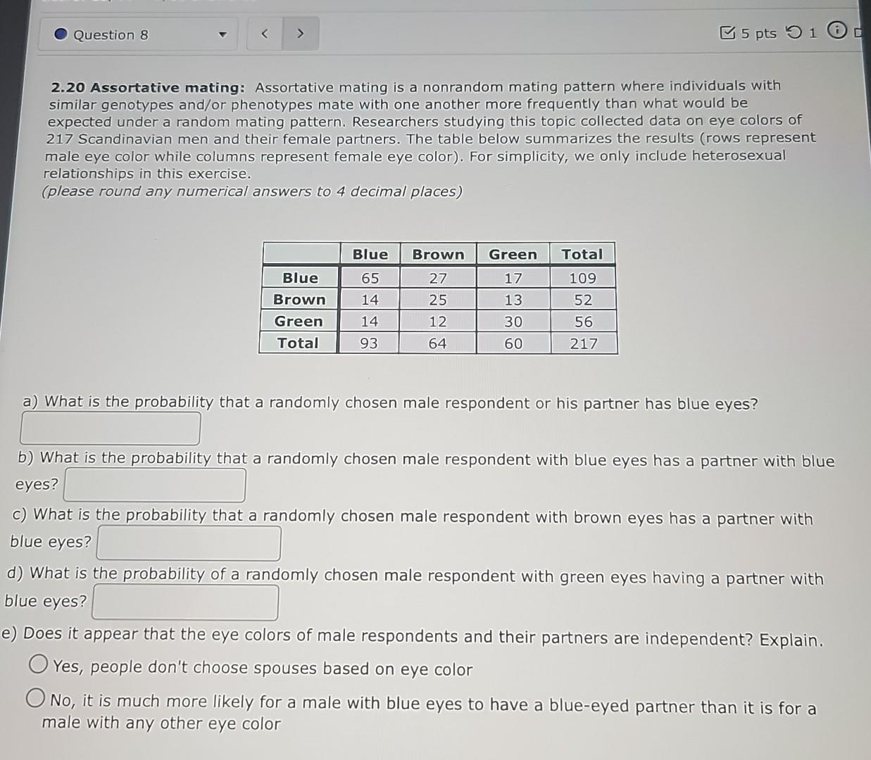 Solved 2.20 Assortative mating: Assortative mating is a | Chegg.com