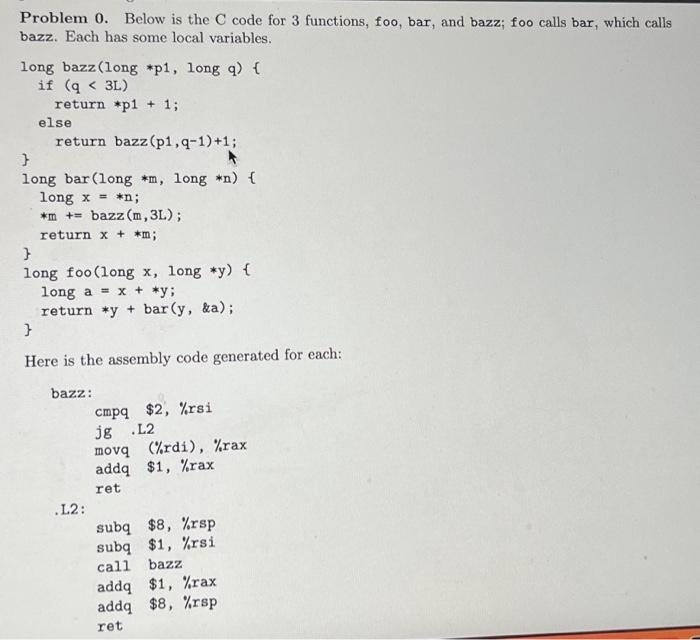 Solved Problem 1. Each of the following assembly code | Chegg.com