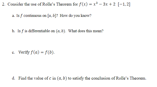 Solved Consider the use of Rolle's Theorem for | Chegg.com
