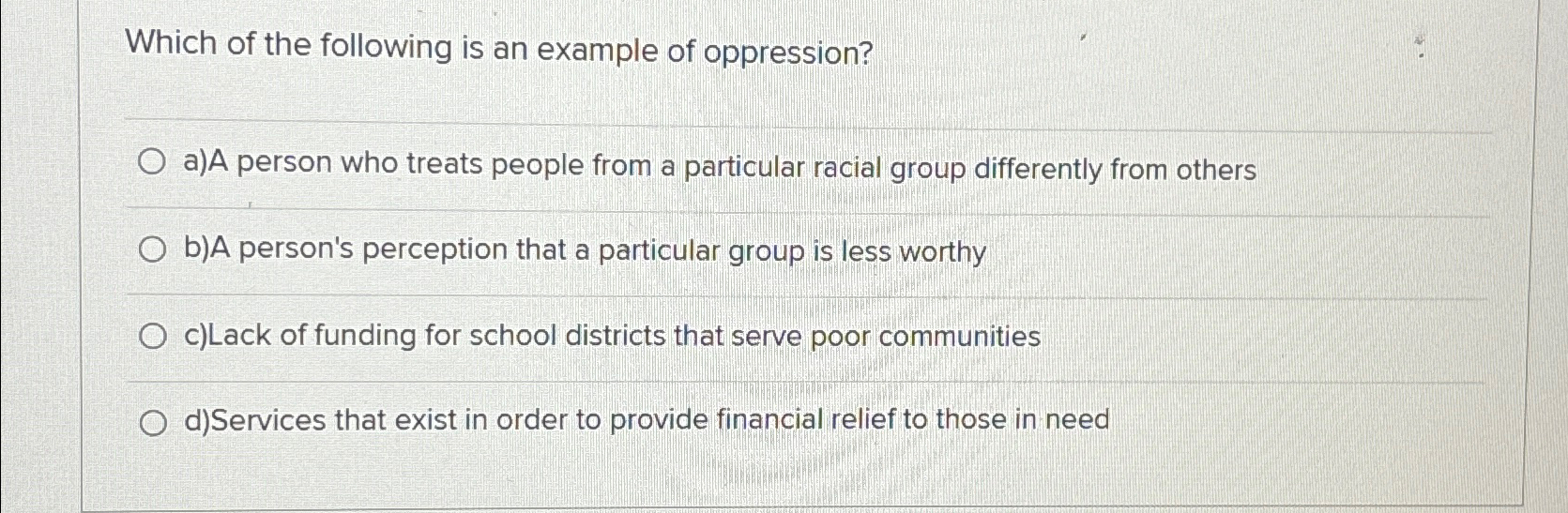 Solved Which of the following is an example of | Chegg.com