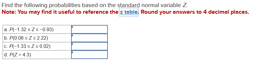 Solved Find the following probabilities based on the | Chegg.com