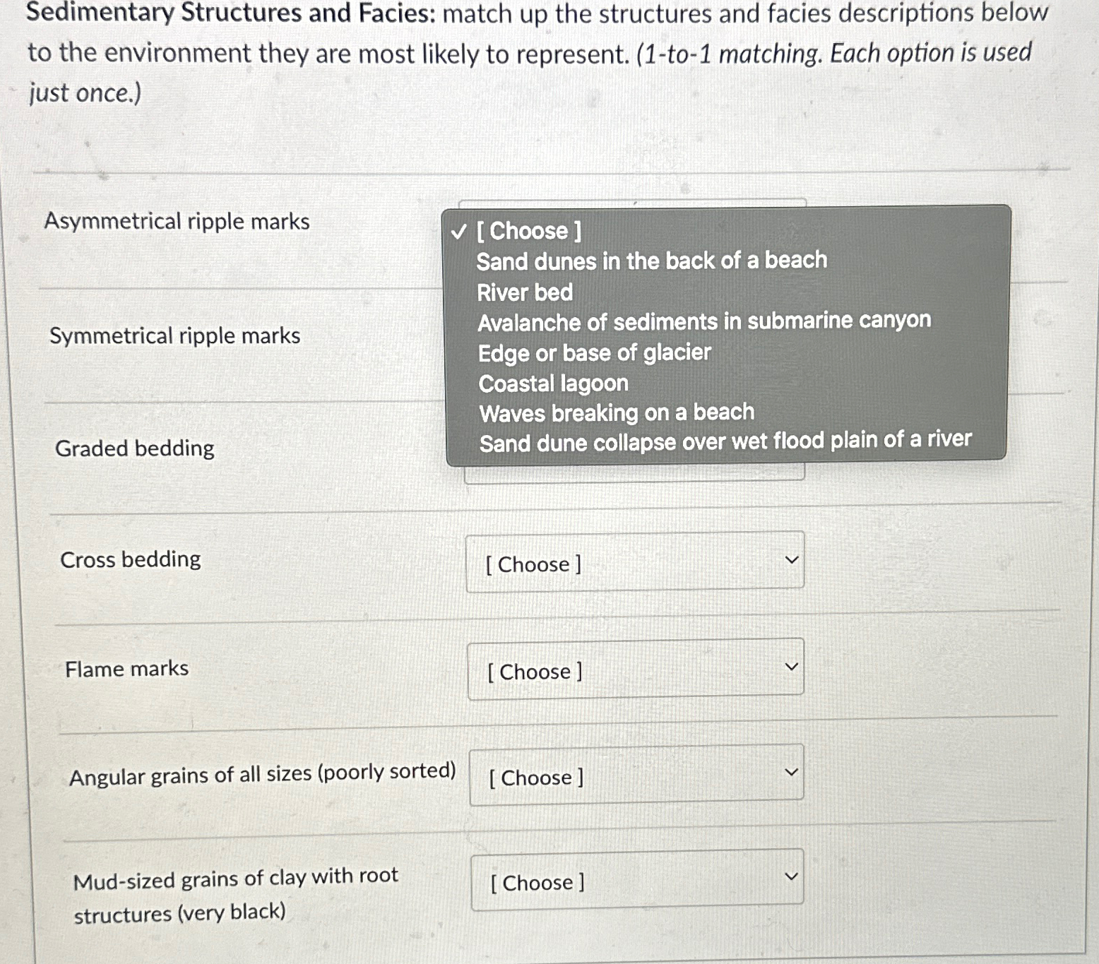 Solved Sedimentary Structures and Facies: match up the | Chegg.com
