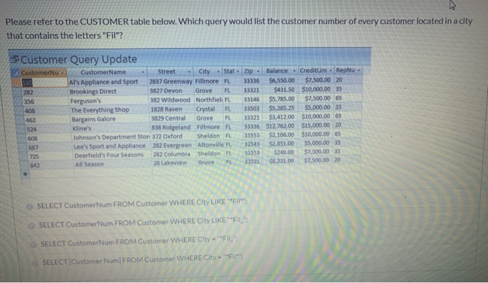 Please refer to the CUSTOMER table below. Which query | Chegg.com
