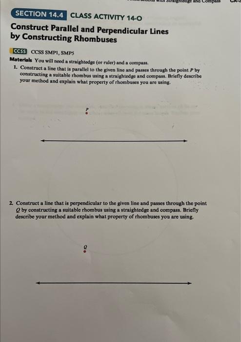 Solved Construct Parallel and Perpendicular Lines by | Chegg.com