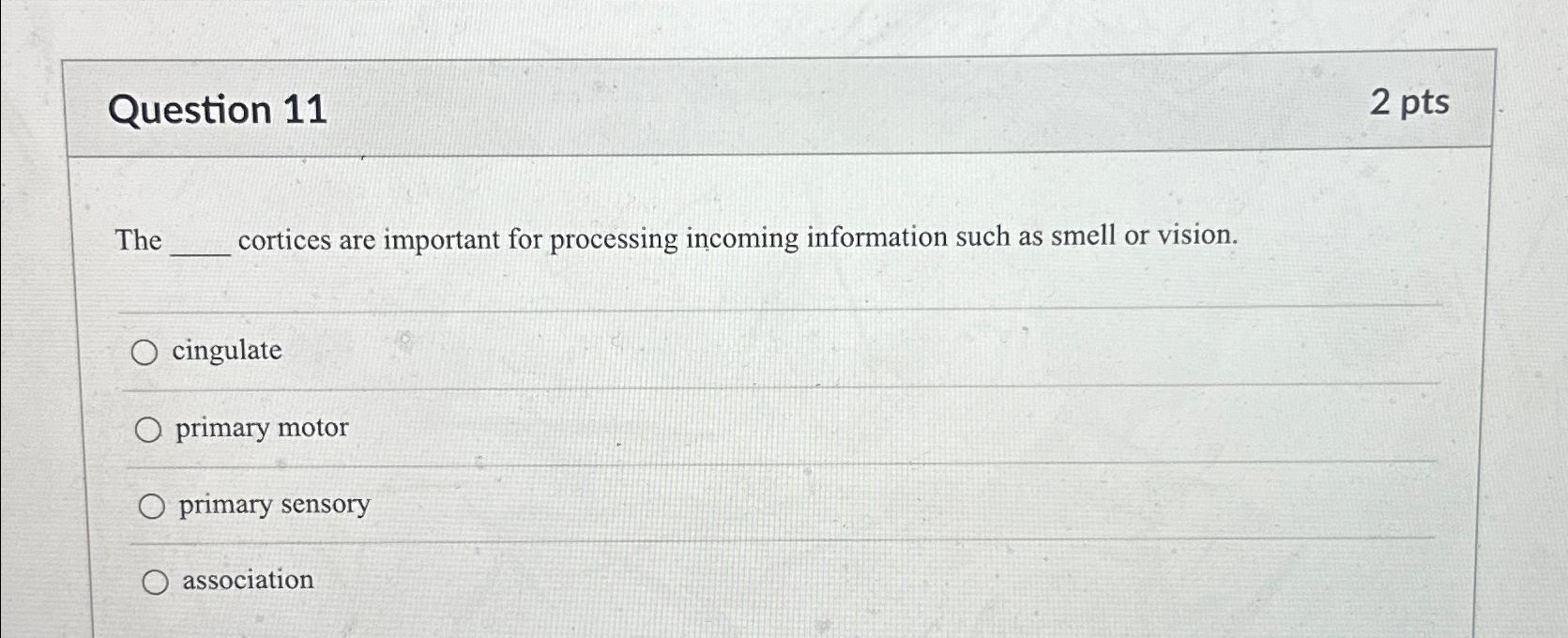 Solved Question 112 ﻿ptsThe cortices are important for | Chegg.com