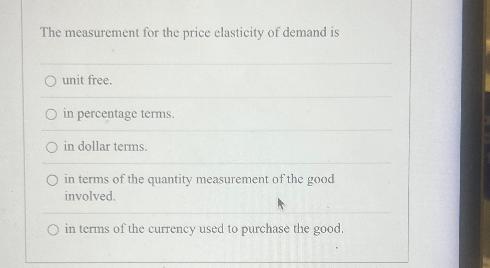 Solved The measurement for the price elasticity of demand | Chegg.com