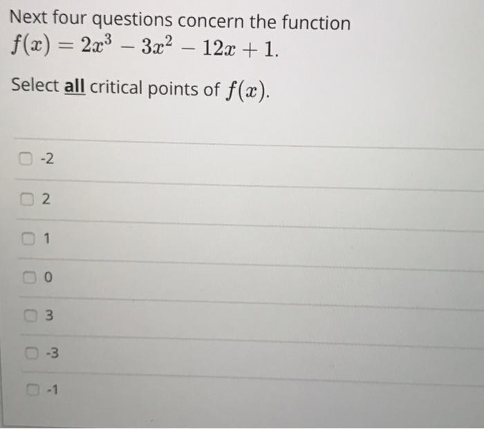 Solved Next four questions concern the function | Chegg.com