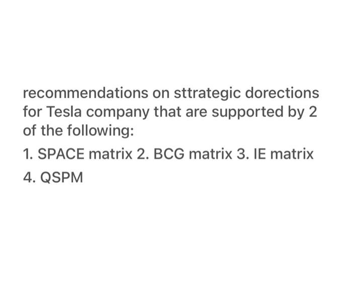 Solved Recommendations on strategic directions for the tesla | Chegg.com