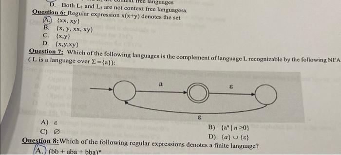 Solved D. Both L1 and L2 are not context free languagesx | Chegg.com
