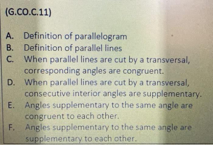 Solved A partial proof that the opposite angles of a | Chegg.com