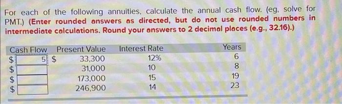 Solved For each of the following annuities, calculate the | Chegg.com