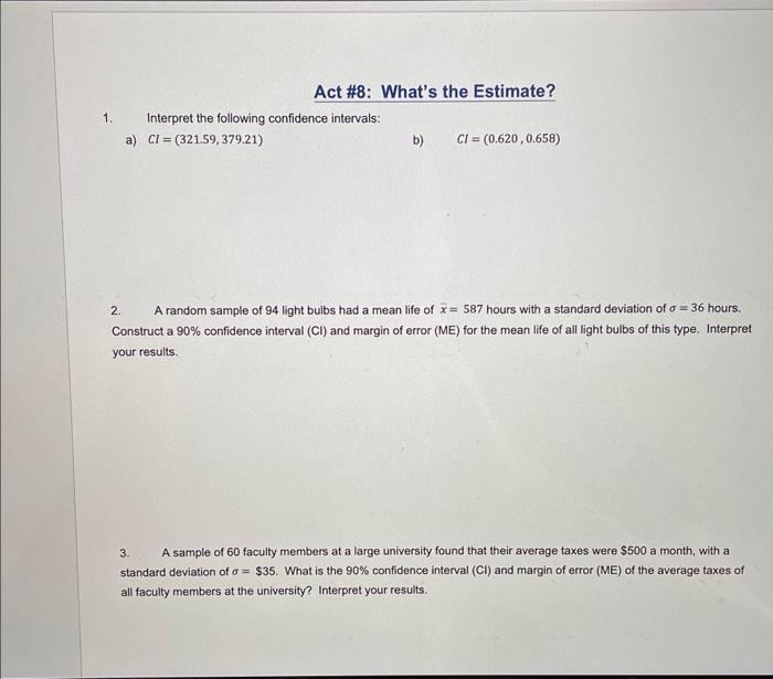 Solved Act \#8: What's the Estimate? 1. Interpret the | Chegg.com