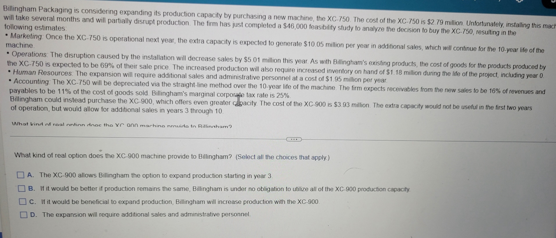 Solved Billingham Packaging is Considering expanding its | Chegg.com