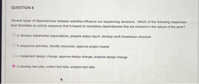 Solved Several types of dependencies between activities | Chegg.com