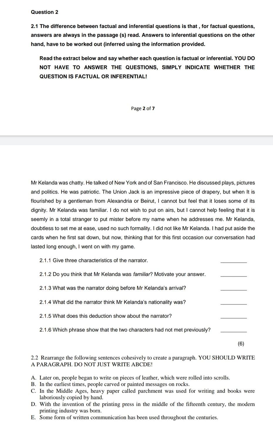 Question 2 2.1 The difference between factual and | Chegg.com