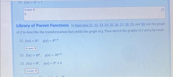 Solved 20. f(x)=2x+1 Answer + b Library of Parent Functions | Chegg.com