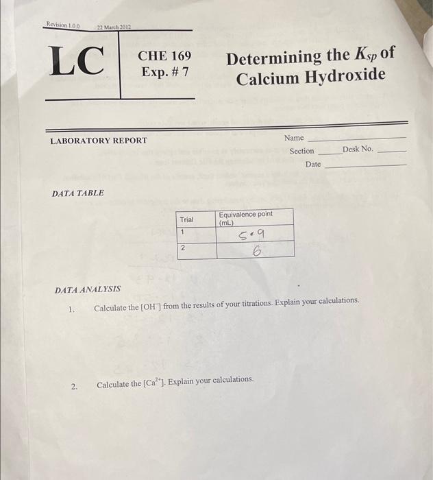 Solved Trial started with 15ml of Ca(OH)2 0.050M HCL for the | Chegg.com