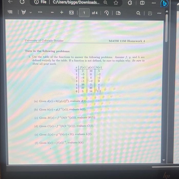 Solved Turn in the following problems: 1. Use the table of | Chegg.com