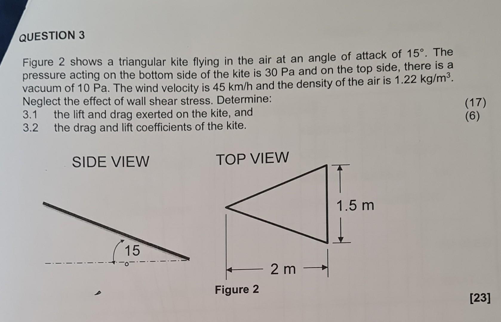 Solved Figure 2 shows a triangular kite flying in the air at | Chegg.com