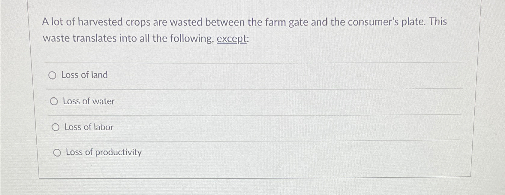 Solved A lot of harvested crops are wasted between the farm | Chegg.com