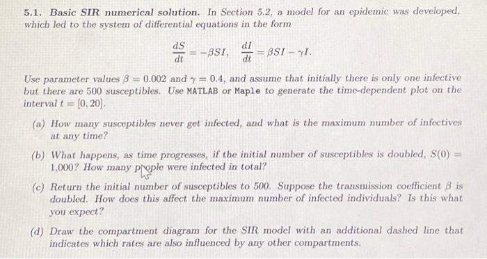 Solved 5.1. Basic SIR numerical solution. In Section 5.2 , a | Chegg.com