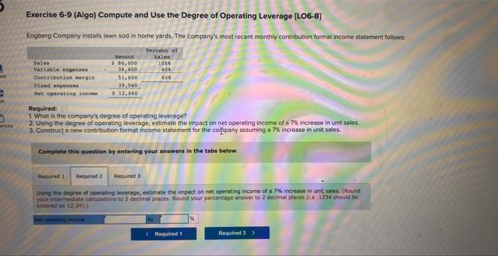 Solved Exercise 6-9 (Algo) Compute and Use the Degree of | Chegg.com