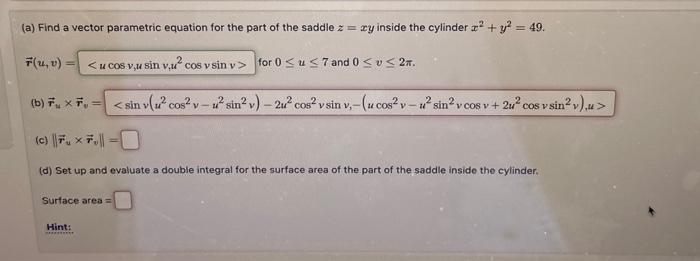 Solved (a) Find a vector parametric equation for the part of | Chegg.com