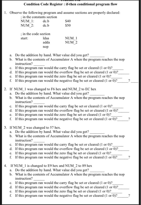 Solved Condition Code Register : if-then conditional program | Chegg.com