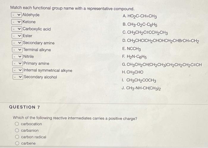 Solved Match each functional group name with a | Chegg.com