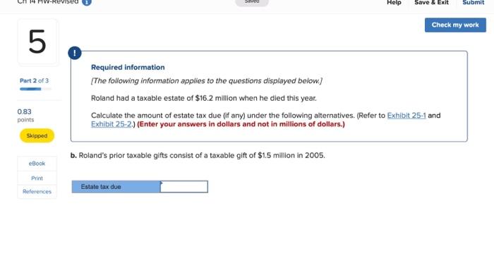 Solved Swed Help Save & Exit Submit Check my work 5 Part 2 | Chegg.com