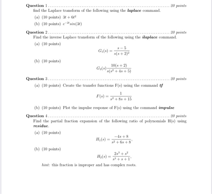 Solved Question 1 20 points find the Laplace transform of | Chegg.com